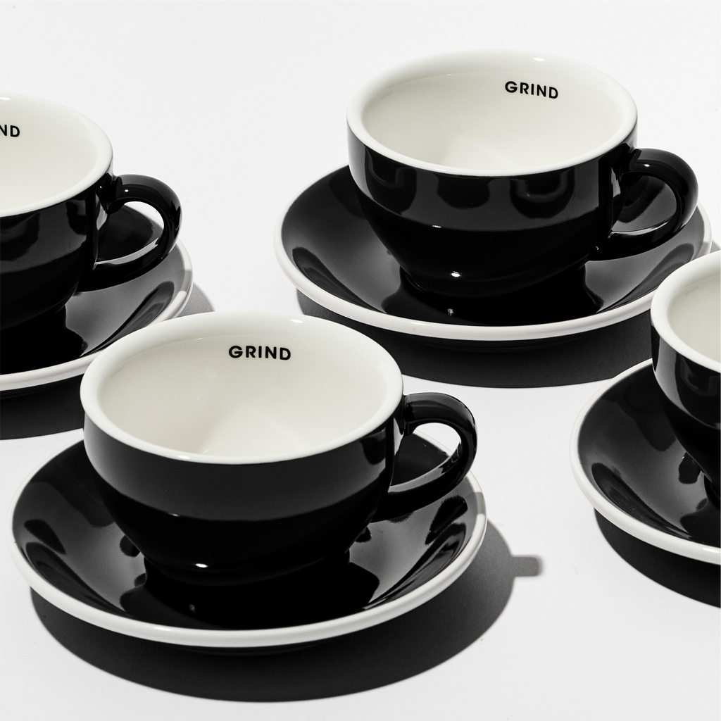 Black Coffee Cups & Saucers Set | Coffee Gifts | Grind